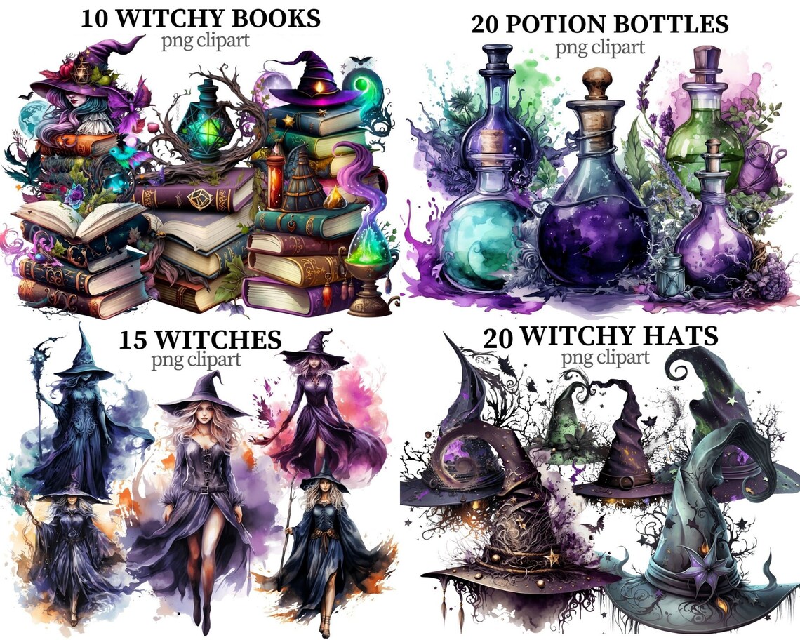Witchy Clipart PACK Mystical PNG Witches Set Halloween Dark Magic ...