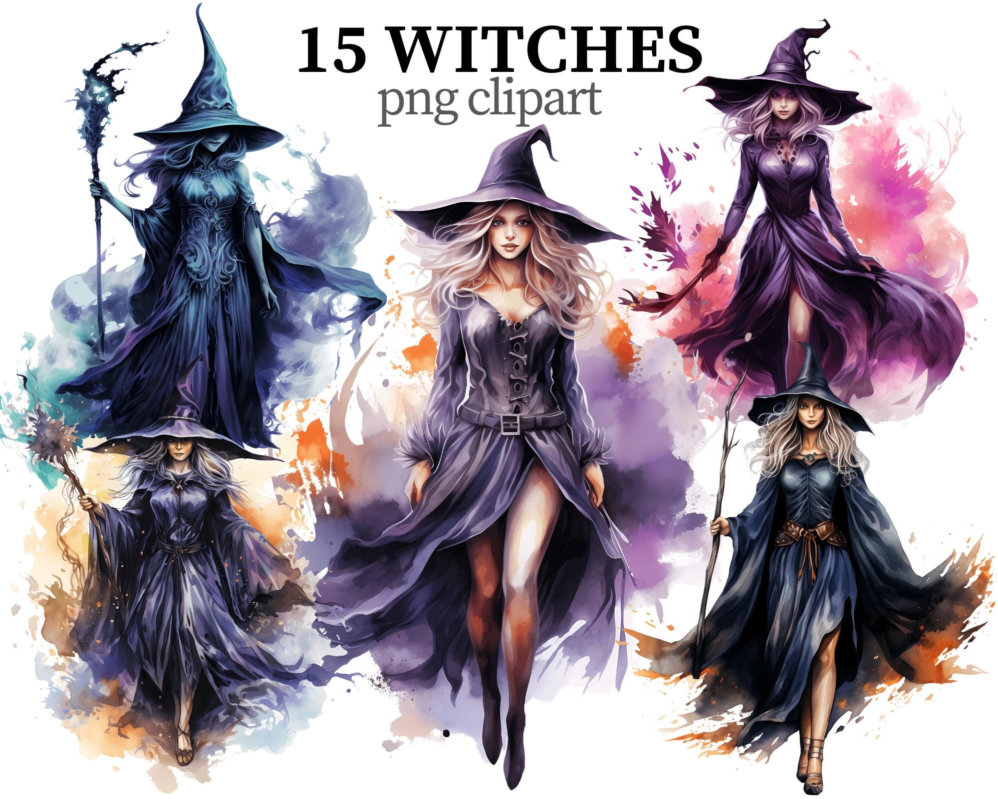 Witches PNG Watercolor Clipart Fantasy Images Magic Witchcraft Clipart ...