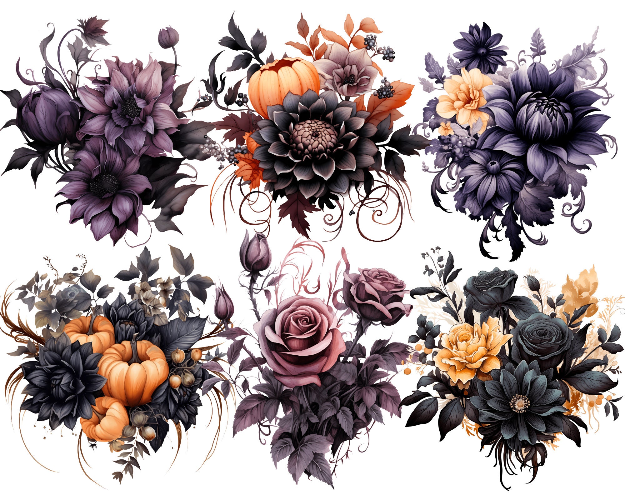 Halloween Flowers Clipart Mystical Flower PNG Dark Fantasy Clipart ...
