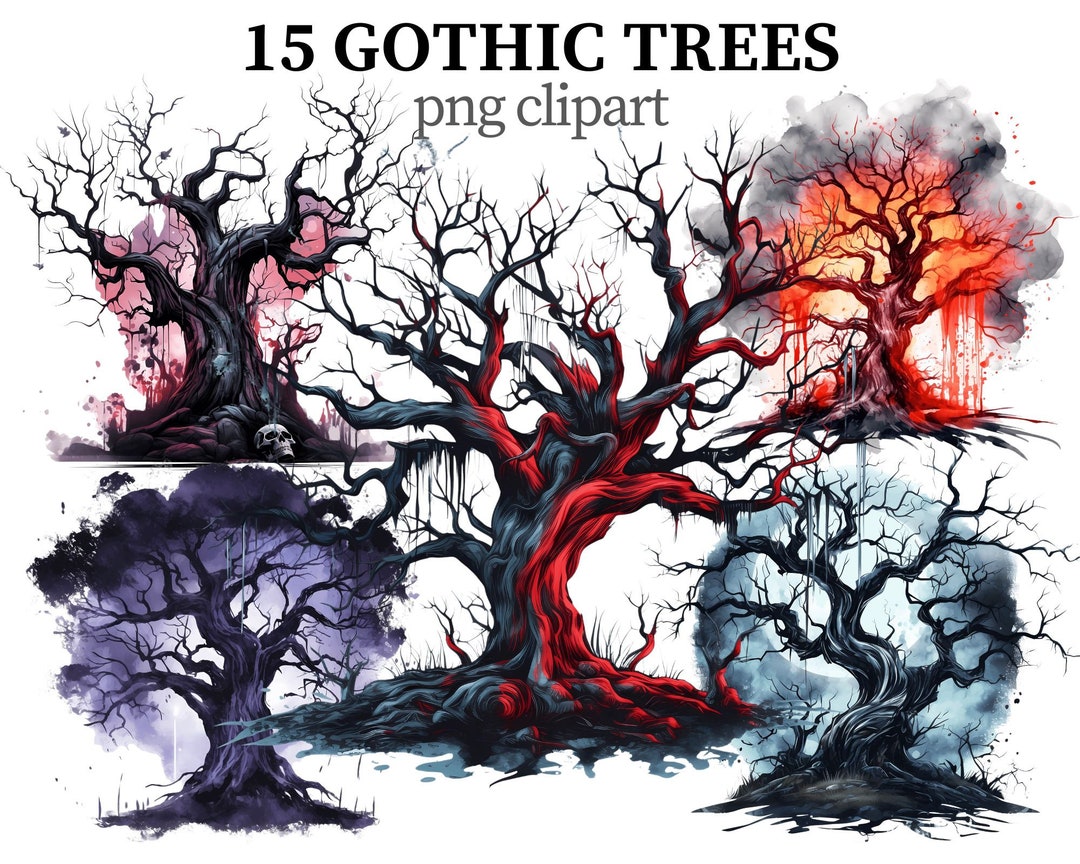 Gothic Trees Clipart Mystical PNG Dark Trees Print Botanical Clipart ...