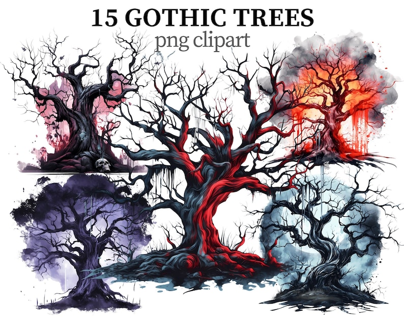 Gothic Trees Clipart Mystical PNG Dark Trees Print Botanical Clipart ...