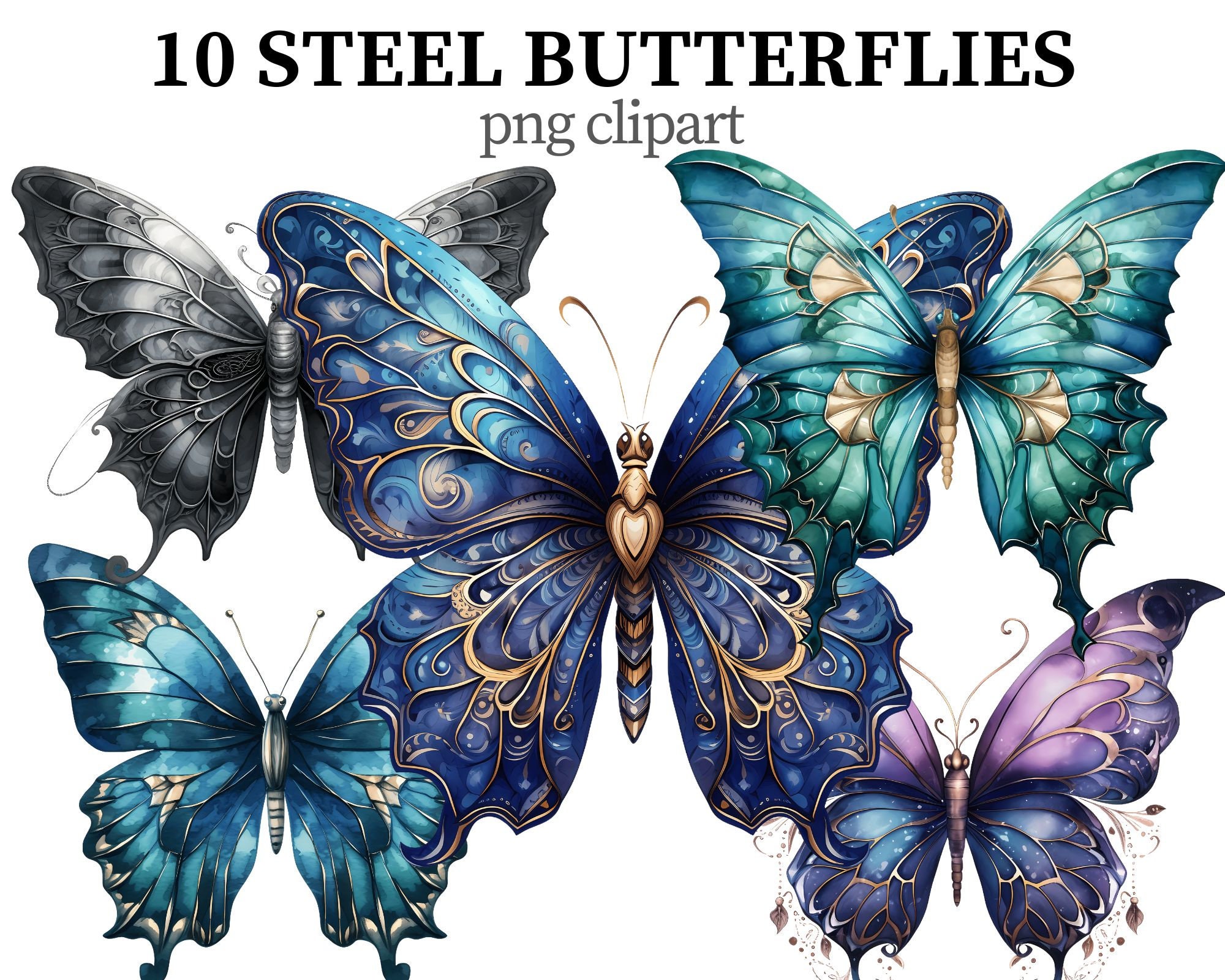 Steel Butterfly Clipart Metallic PNG Fantasy Butterfles Clipart ...