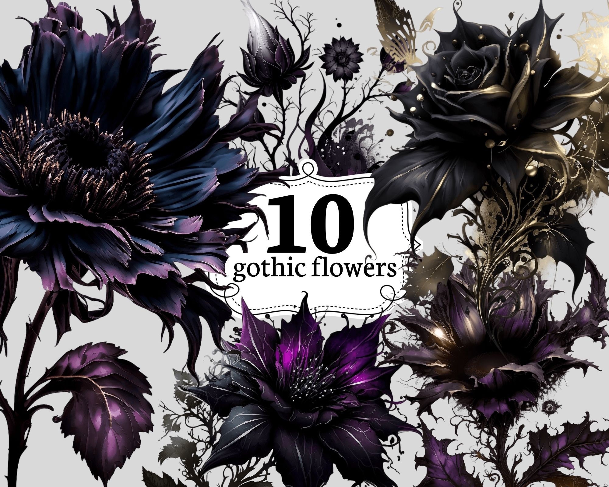 Gothic Flowers Clipart Floral PNG Mystical Flower Images - Etsy