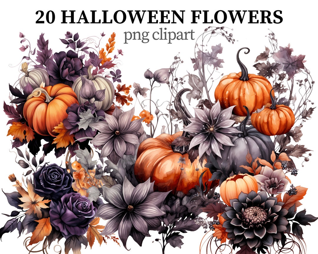 Halloween Flowers Clipart: Mystical Gothic Floral PNG (digital Download ...