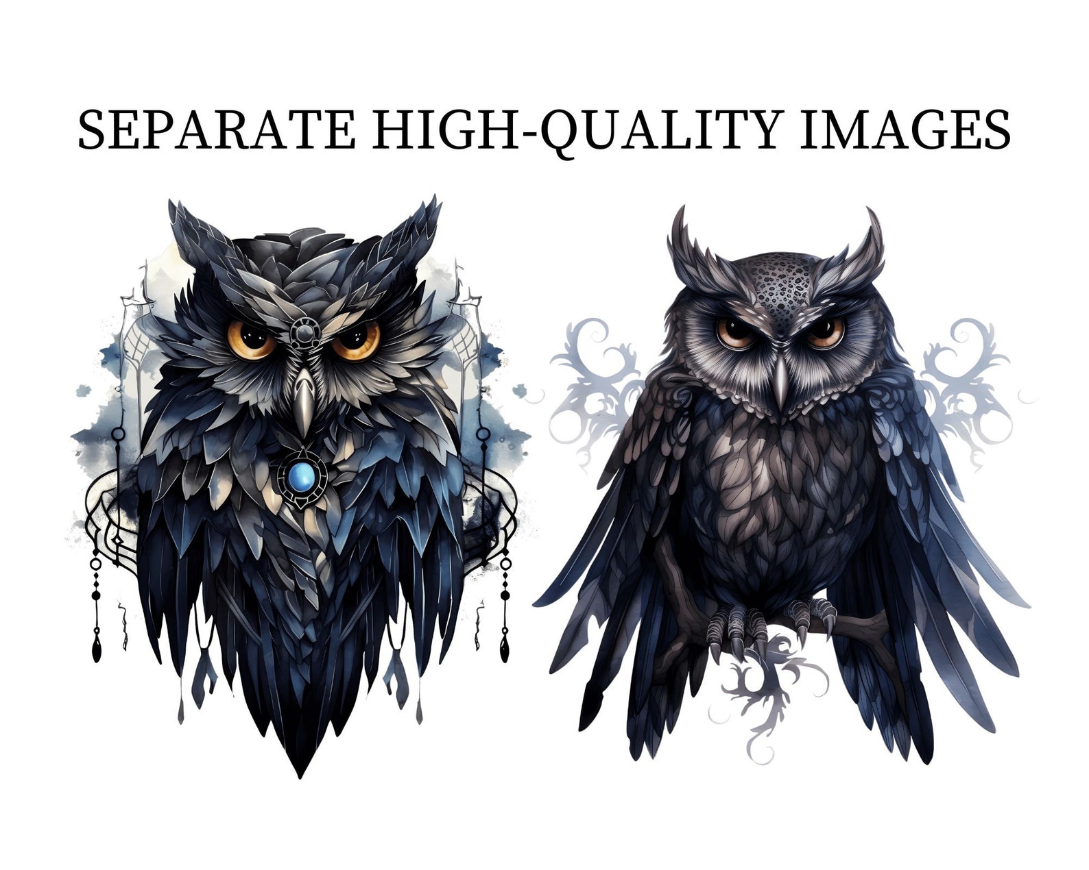 Mystical Owls Clipart Gothic PNG Fantasy Owl Wizard Magic Clipart Bird ...