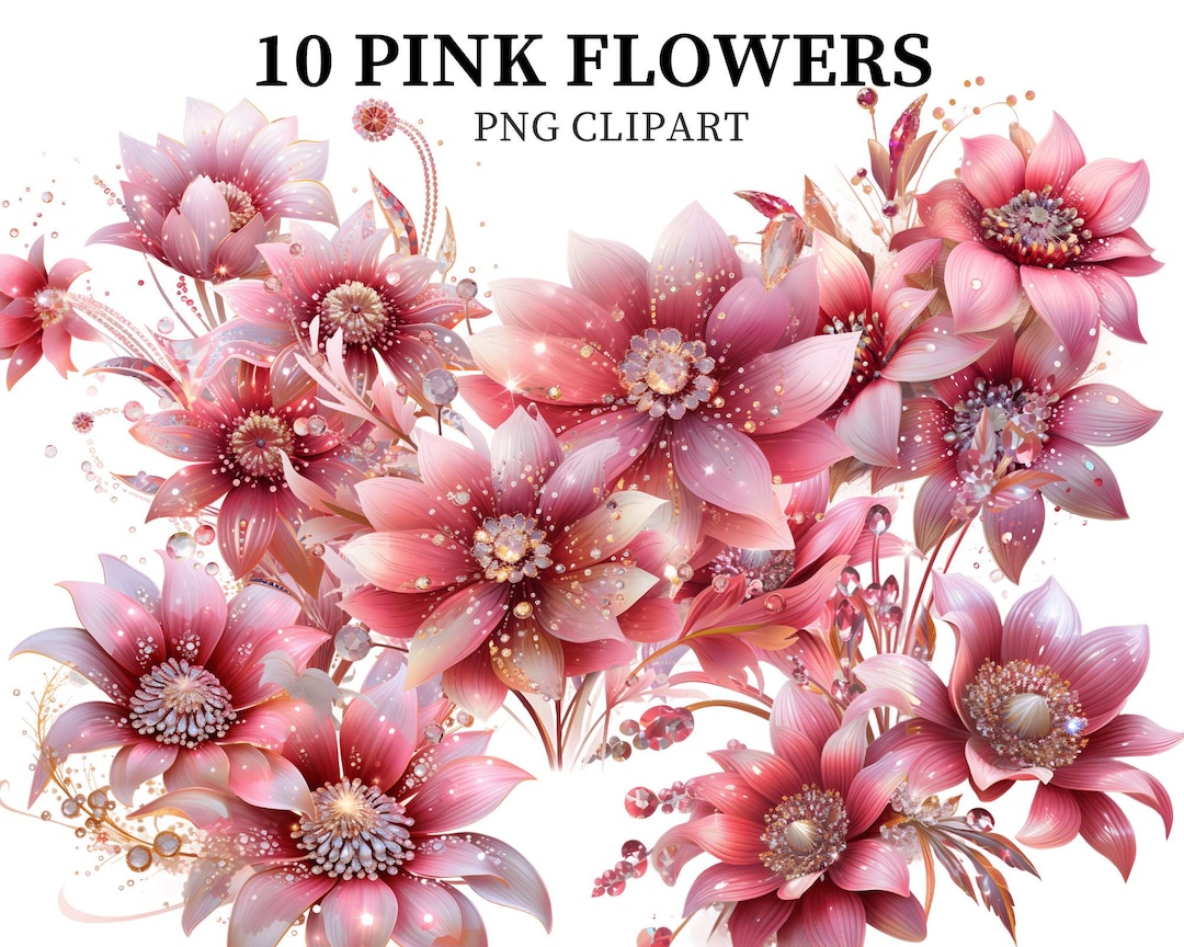 Pink Flowers Clipart Romantic Flower PNG Floral Clipart Botanical ...
