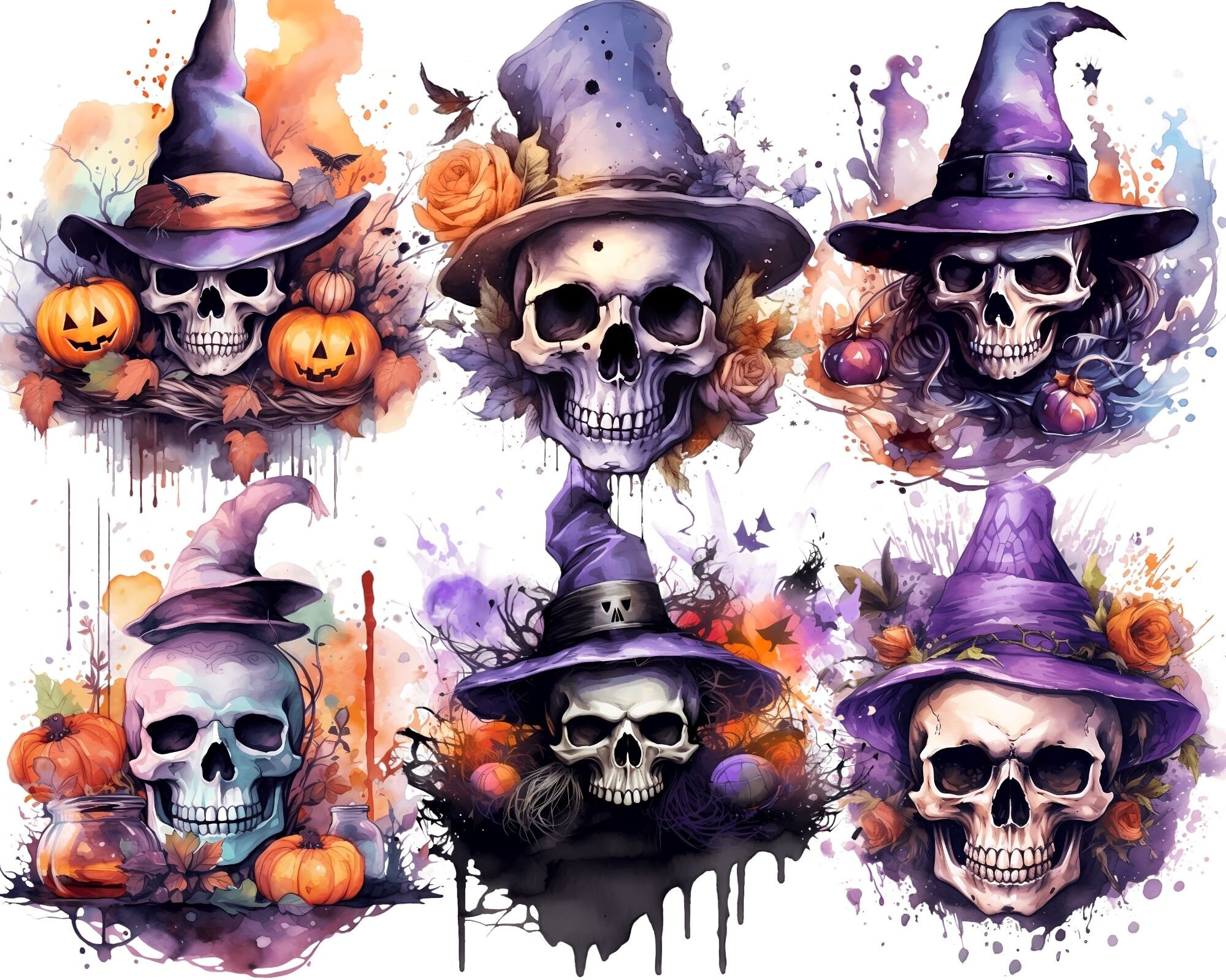 Halloween Skull Clipart Spooky PNG Halloween Clipart Watercolor Scary ...