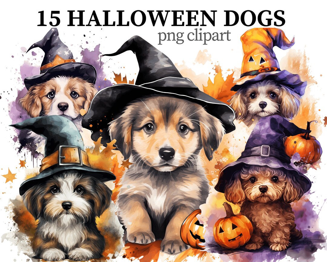 Cute Halloween Dogs Clipart Puppy PNG Watercolor Clipart Halloween ...