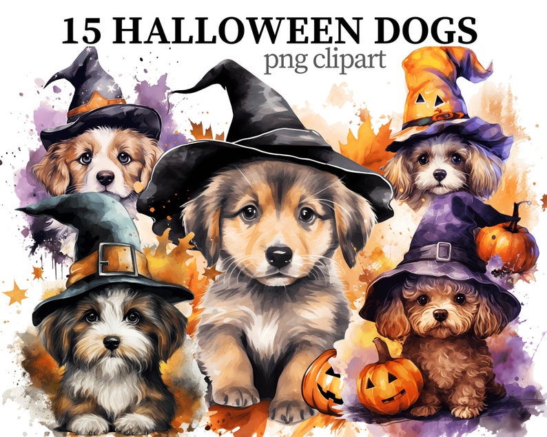 Cute Halloween Dogs Clipart Puppy PNG Watercolor Clipart Halloween ...