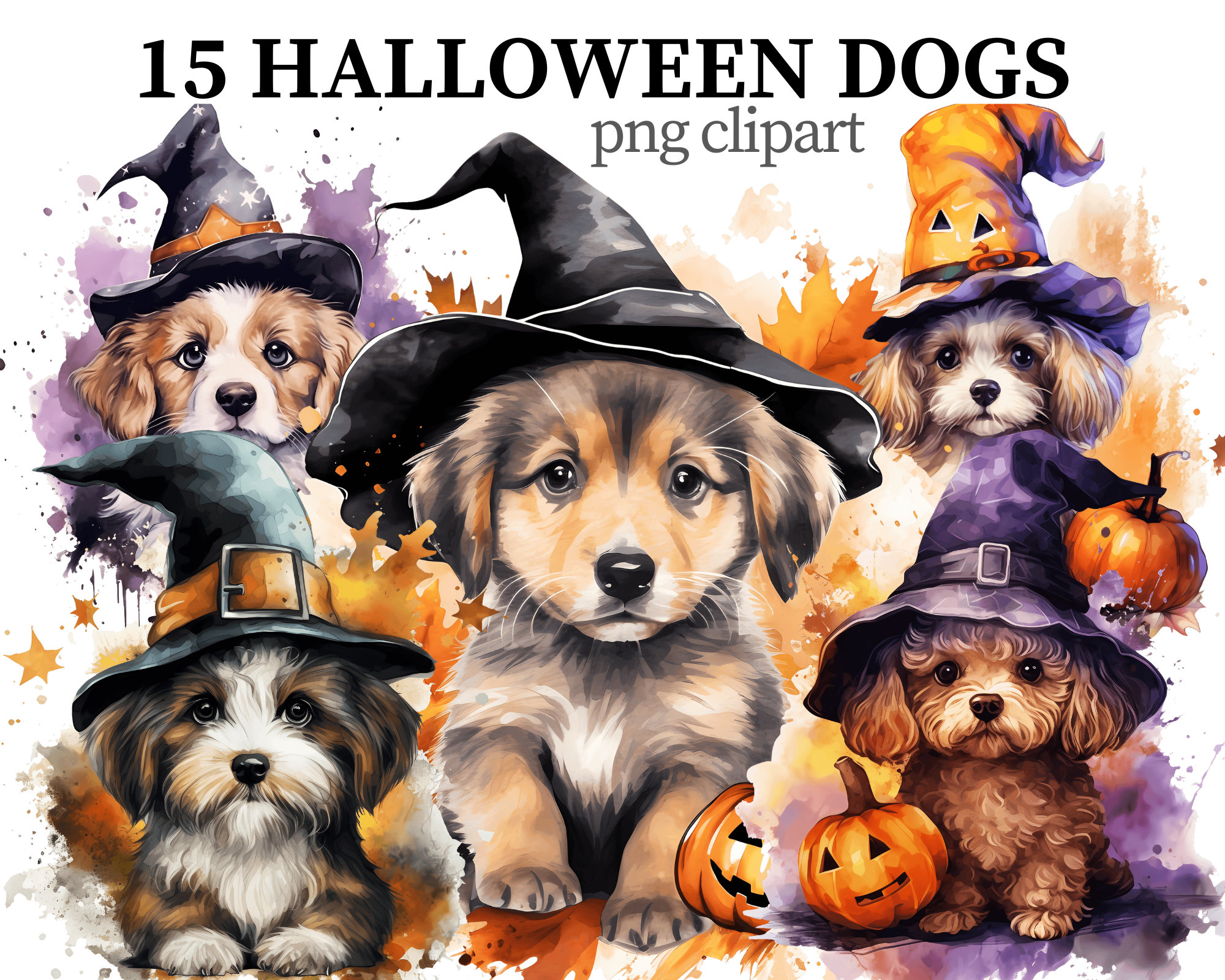 Cute Halloween Dogs Clipart Puppy PNG Watercolor Clipart Halloween ...