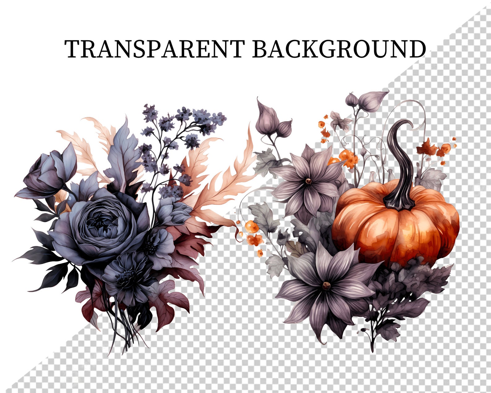 Halloween Flowers Clipart: Mystical Gothic Floral PNG (digital Download ...