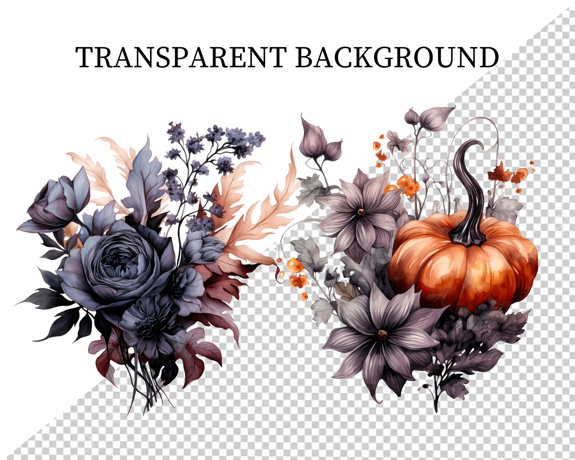 Halloween Flowers Clipart: Mystical Gothic Floral PNG (digital Download ...