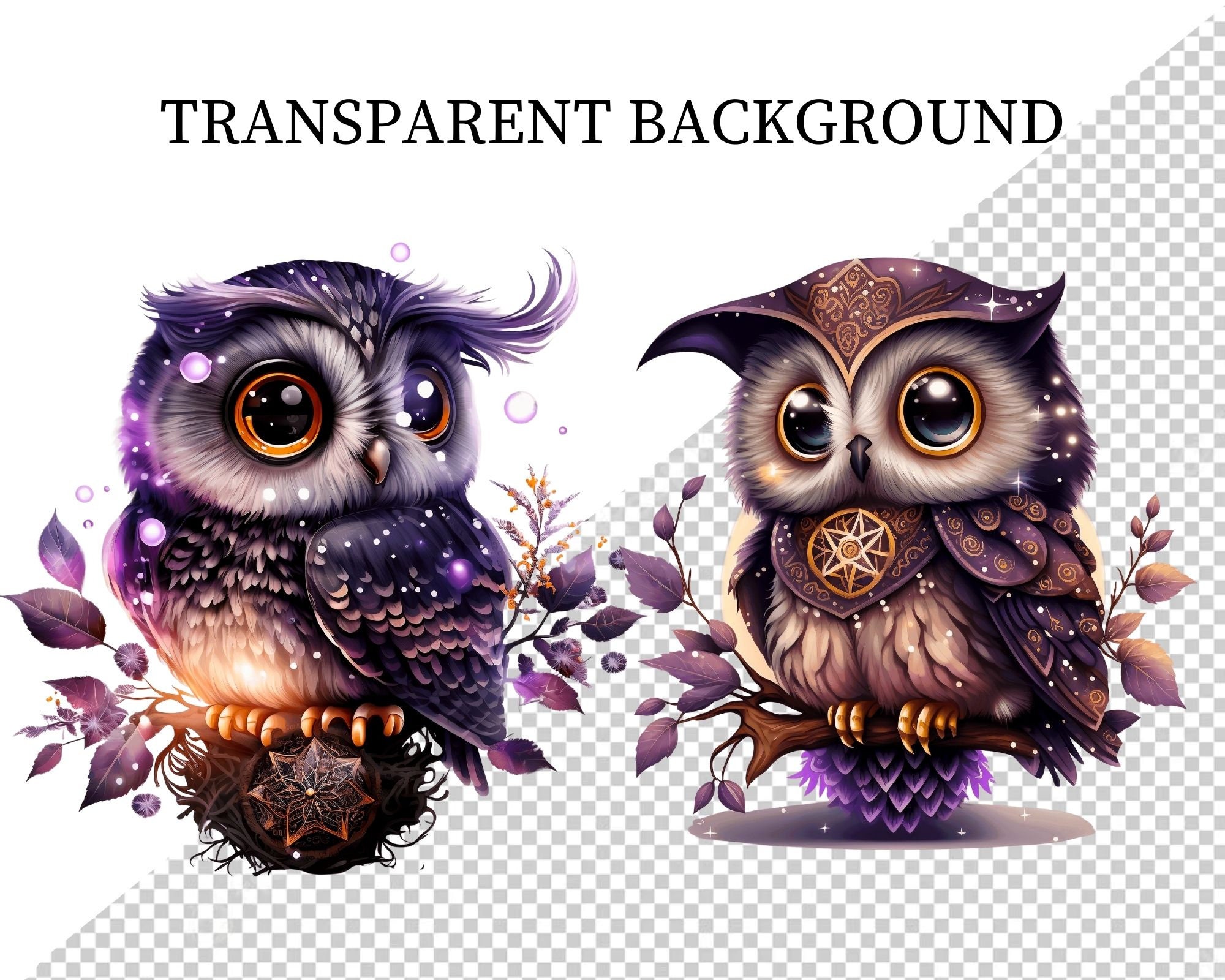 Magical Owls Clipart Fantasy PNG Baby Owl Cute Birds Magic Clipart ...