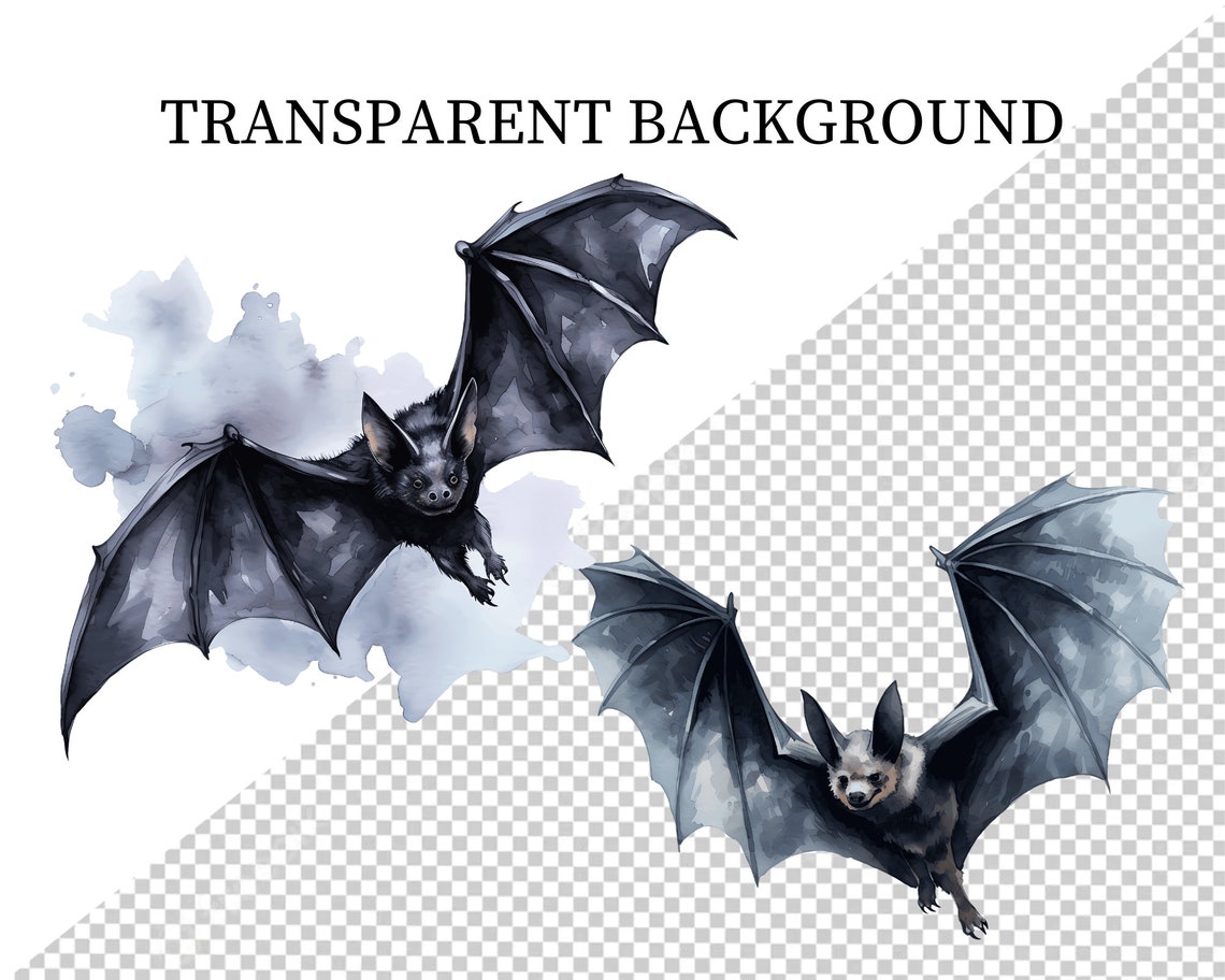 Watercolor Bats Clipart Halloween PNG Spooky Bat Halloween Decor Gothic ...