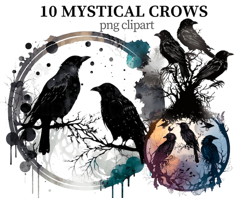 Mystical Crow Clipart: Gothic Raven PNG Images (digital Download) - Etsy