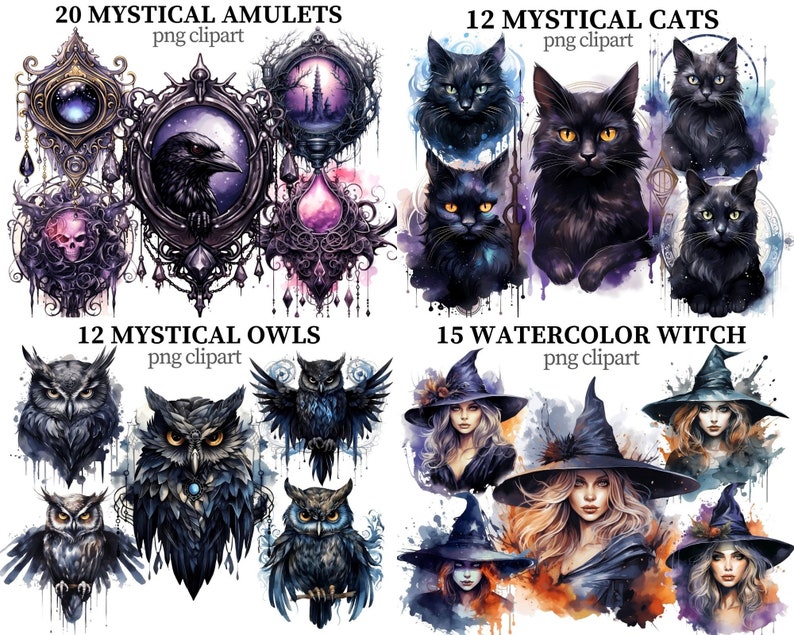 Witchy Clipart PACK Mystical PNG Witches Set Halloween Dark Magic ...