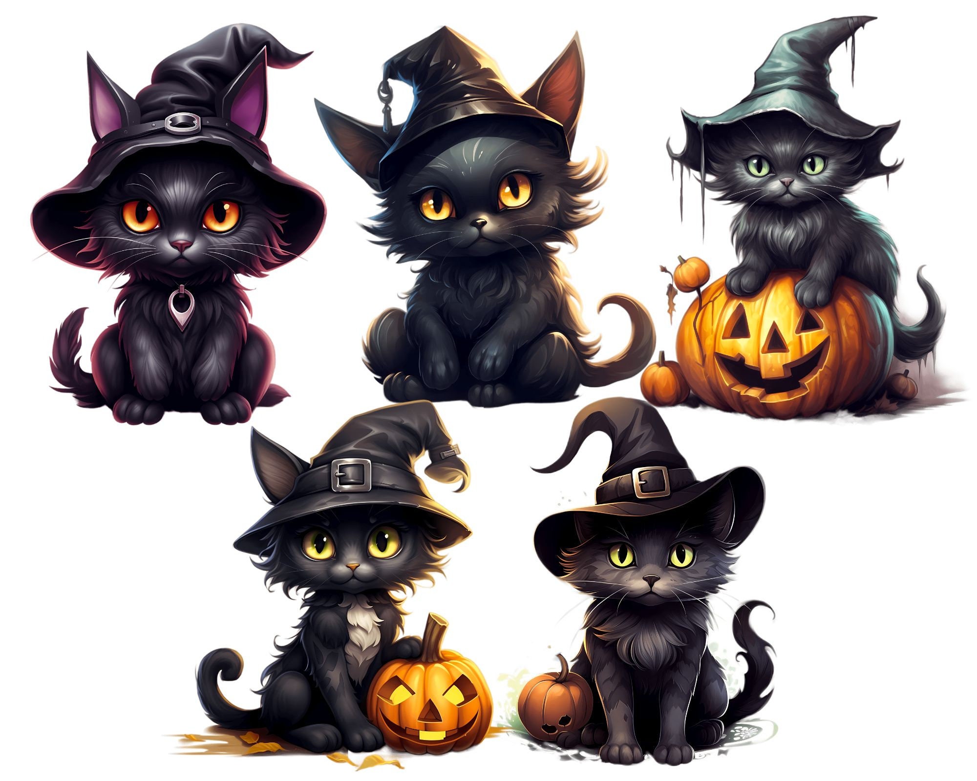 Halloween Cats Clipart Witchy PNG Black Cat Fantasy Animals Clipart ...