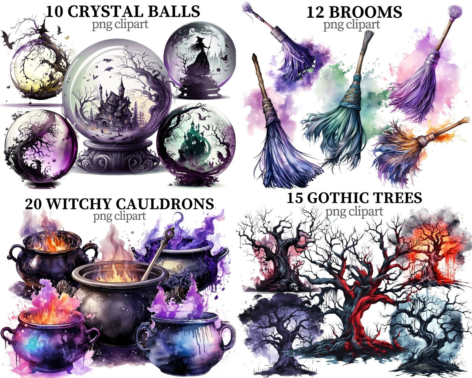 Witchy Clipart Pack: Mystical Halloween PNG Set (330 Images) - Etsy