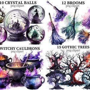 Witchy Clipart PACK Mystical PNG Witches Set Halloween Clipart Magic ...