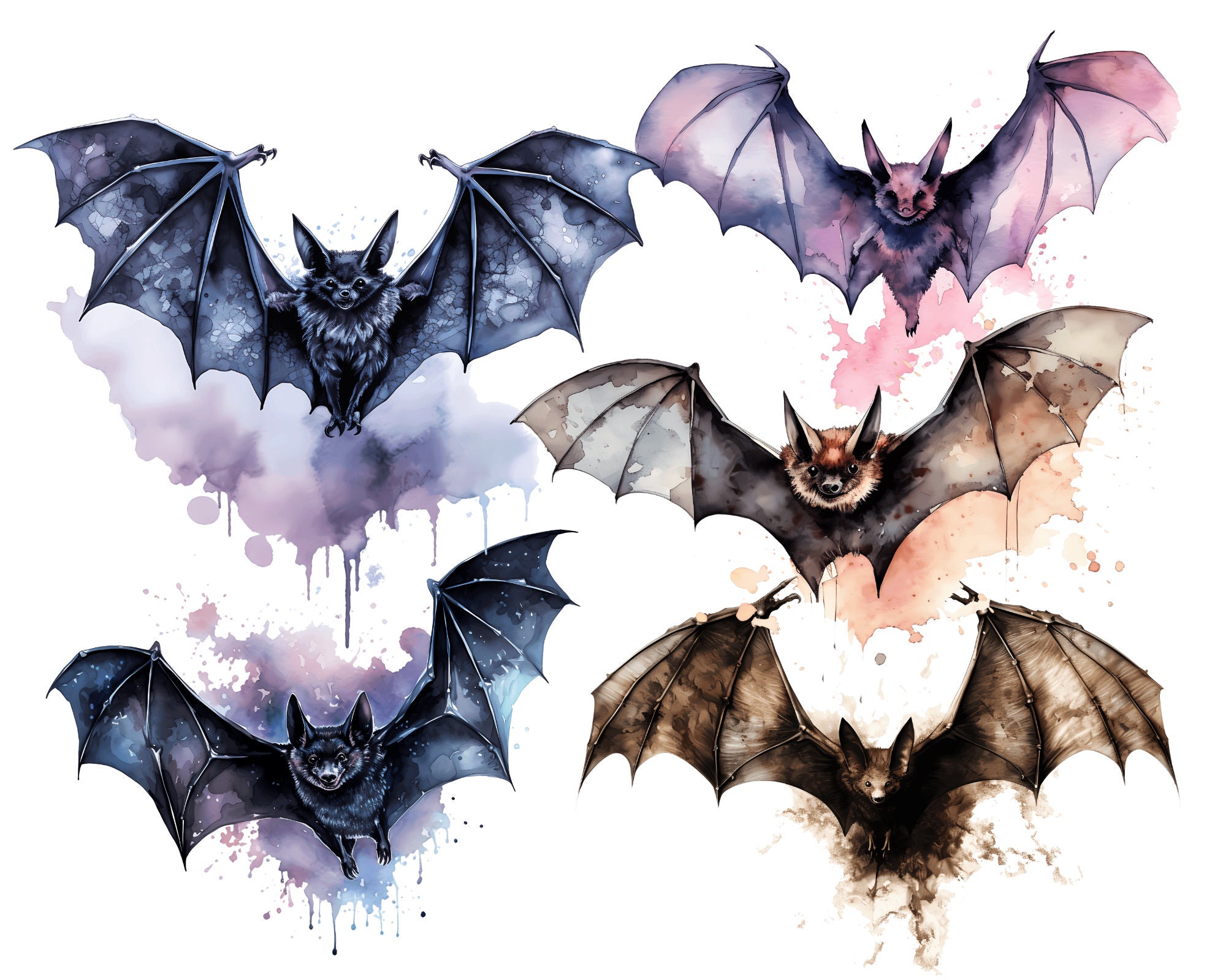 Watercolor Bats Clipart Halloween PNG Spooky Bat Halloween Decor Gothic ...