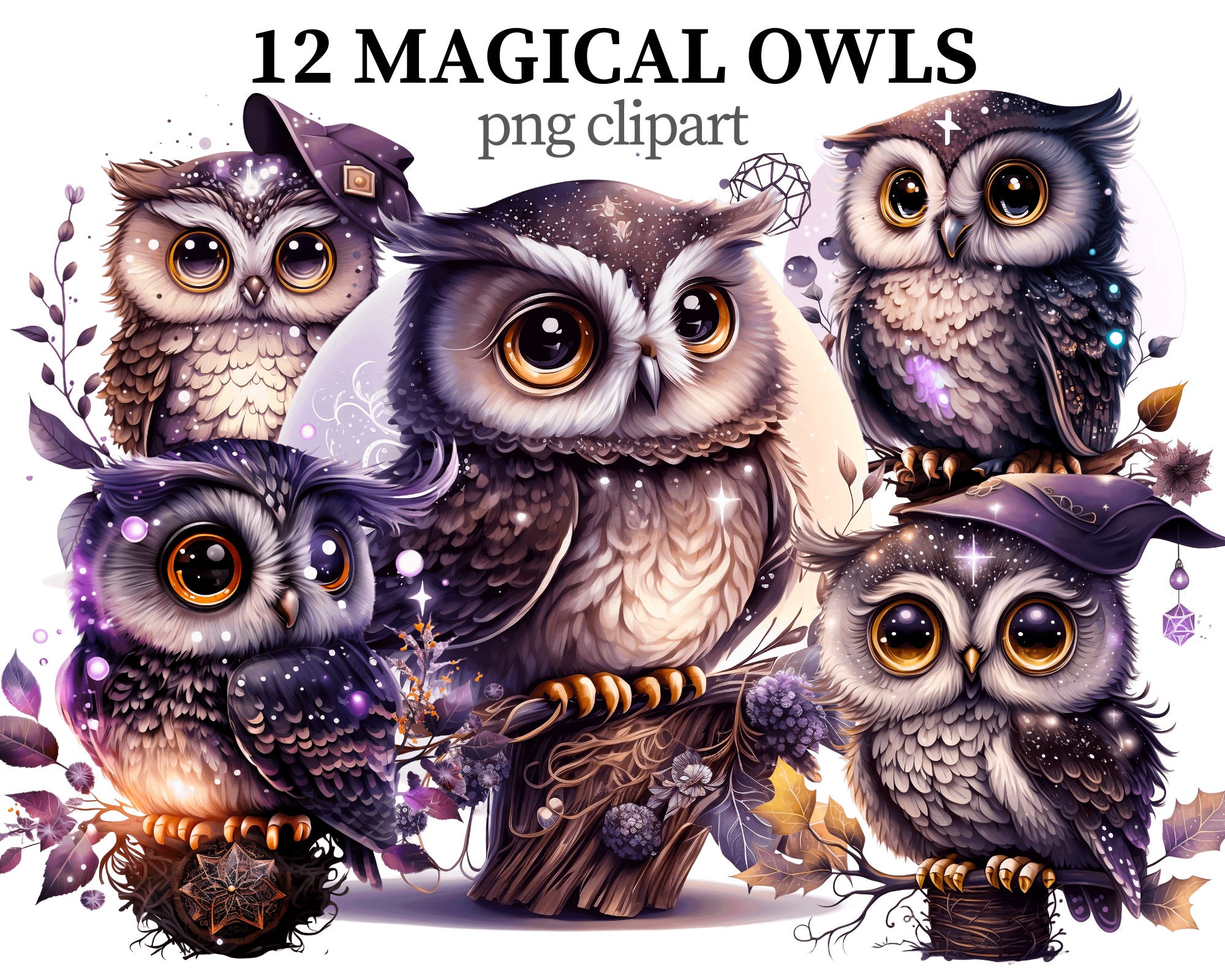 Magical Owls Clipart Fantasy PNG Baby Owl Cute Birds Magic Clipart ...