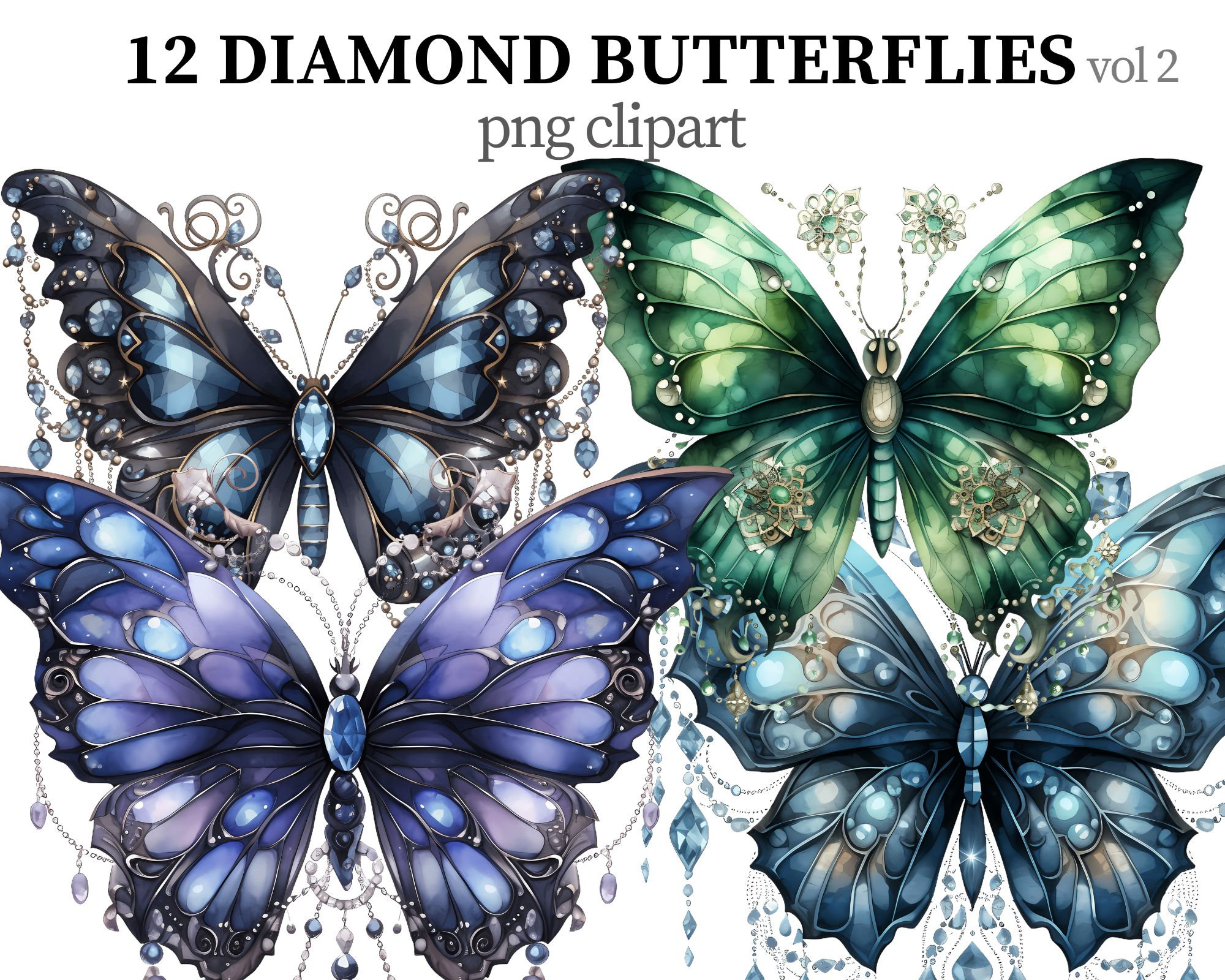 Diamond Butterfly Clipart Fantasy PNG Glamorous Butterfly Diamonds ...