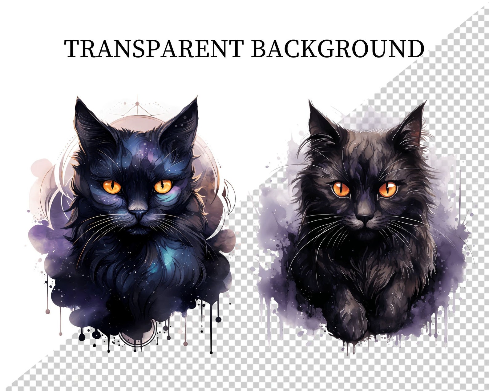 Mystical Cats Clipart Witchy PNG Fantasy Cat Black Clipart Halloween ...