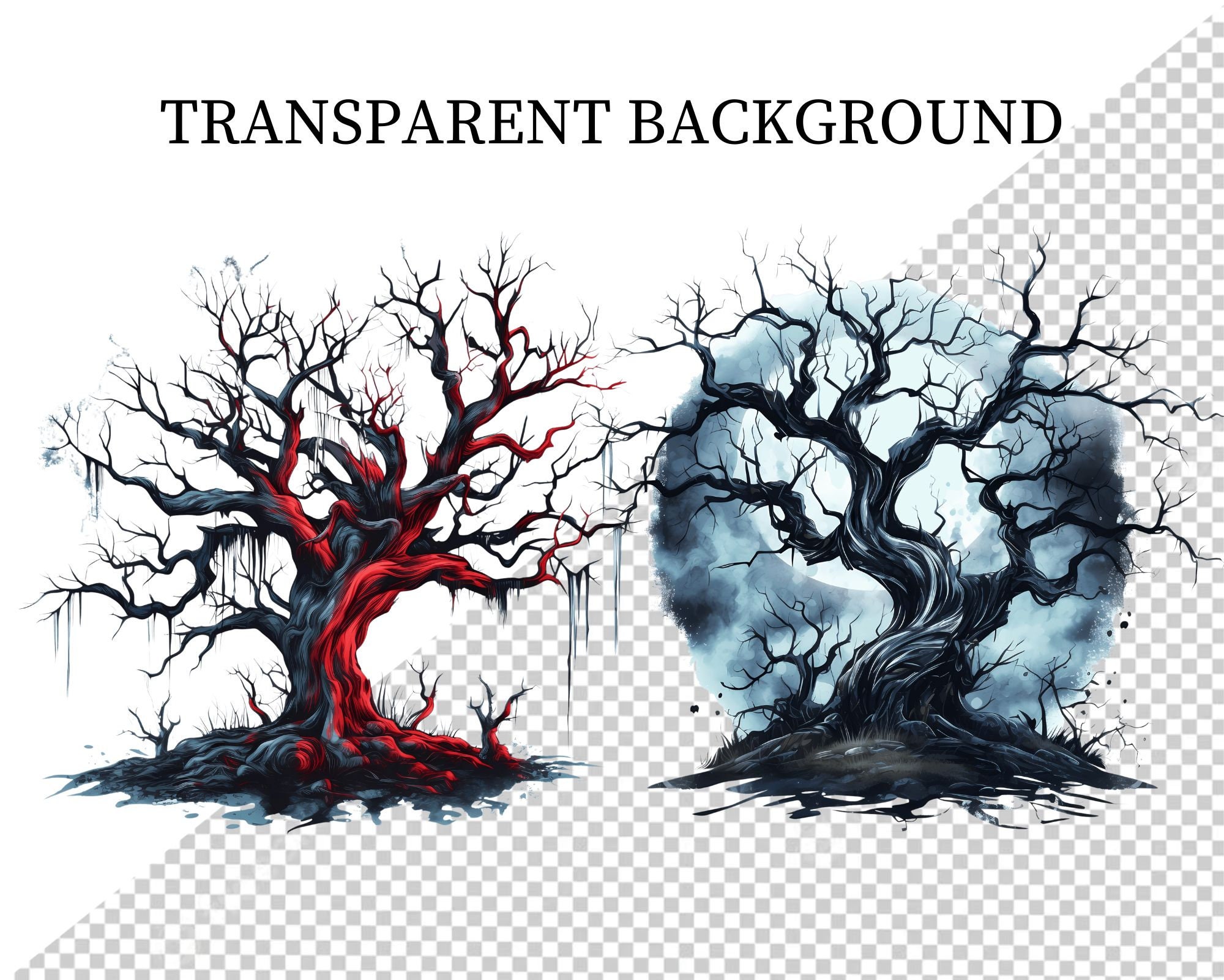 Gothic Trees Clipart Mystical PNG Dark Trees Print Botanical Clipart ...