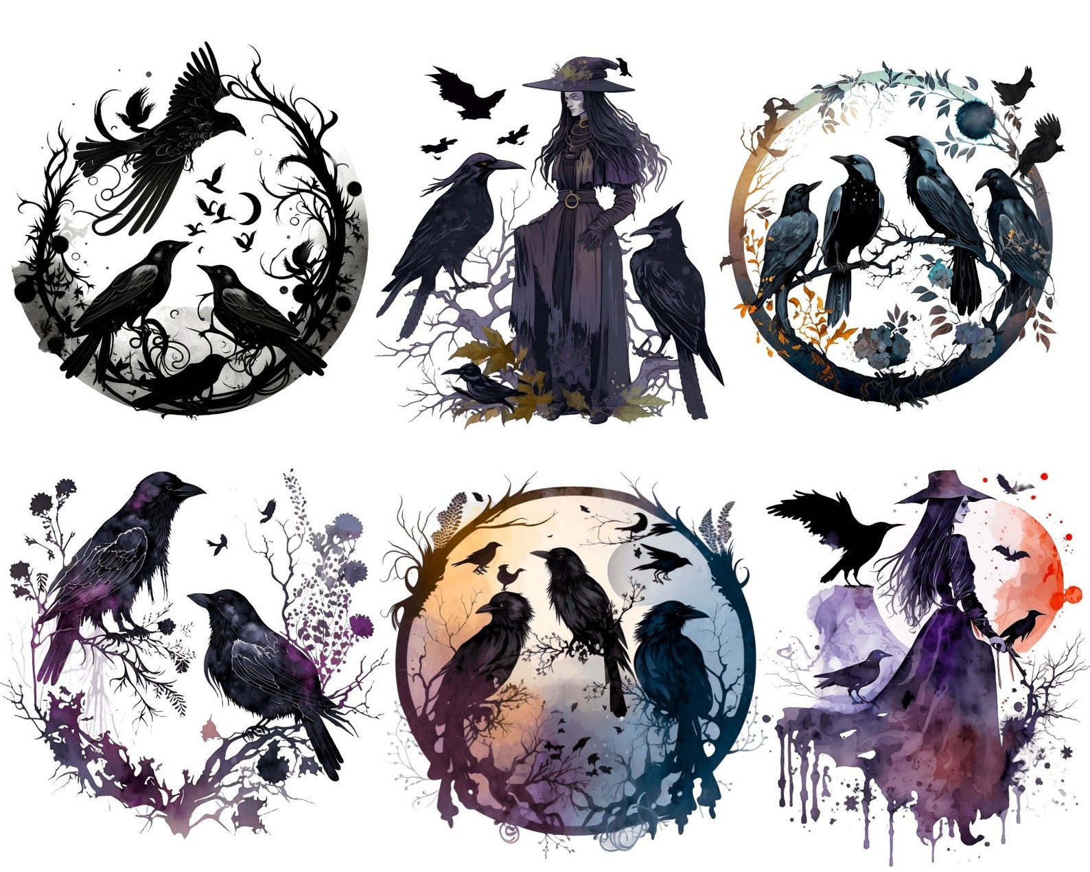 Crows Clipart Witch Raven PNG Gothic Clipart Magic PNG Fantasy Bird ...