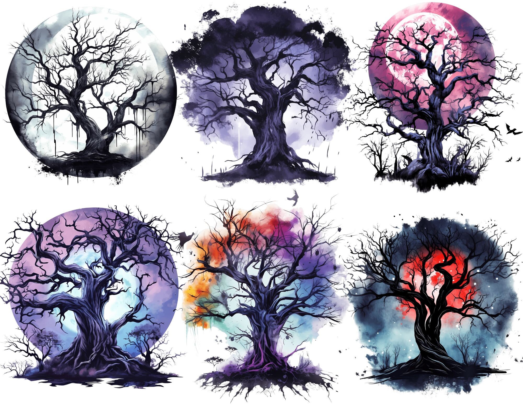 Gothic Trees Clipart Mystical PNG Dark Trees Print Botanical Clipart ...