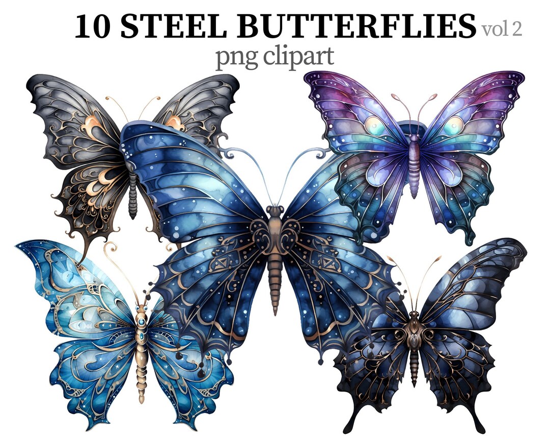Steel Butterfly Clipart Fantasy PNG Metallic Butterfles Clipart ...
