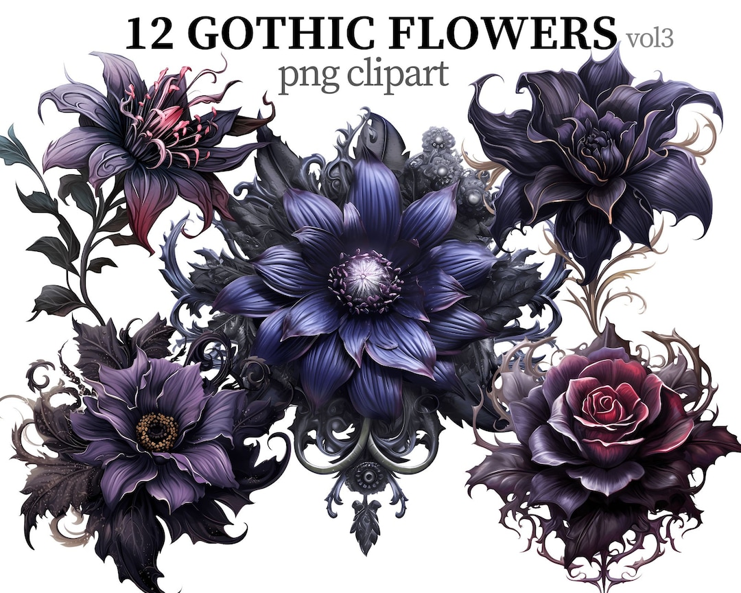 Gothic Flowers Clipart: Mystical Dark Floral PNG Images (digital ...