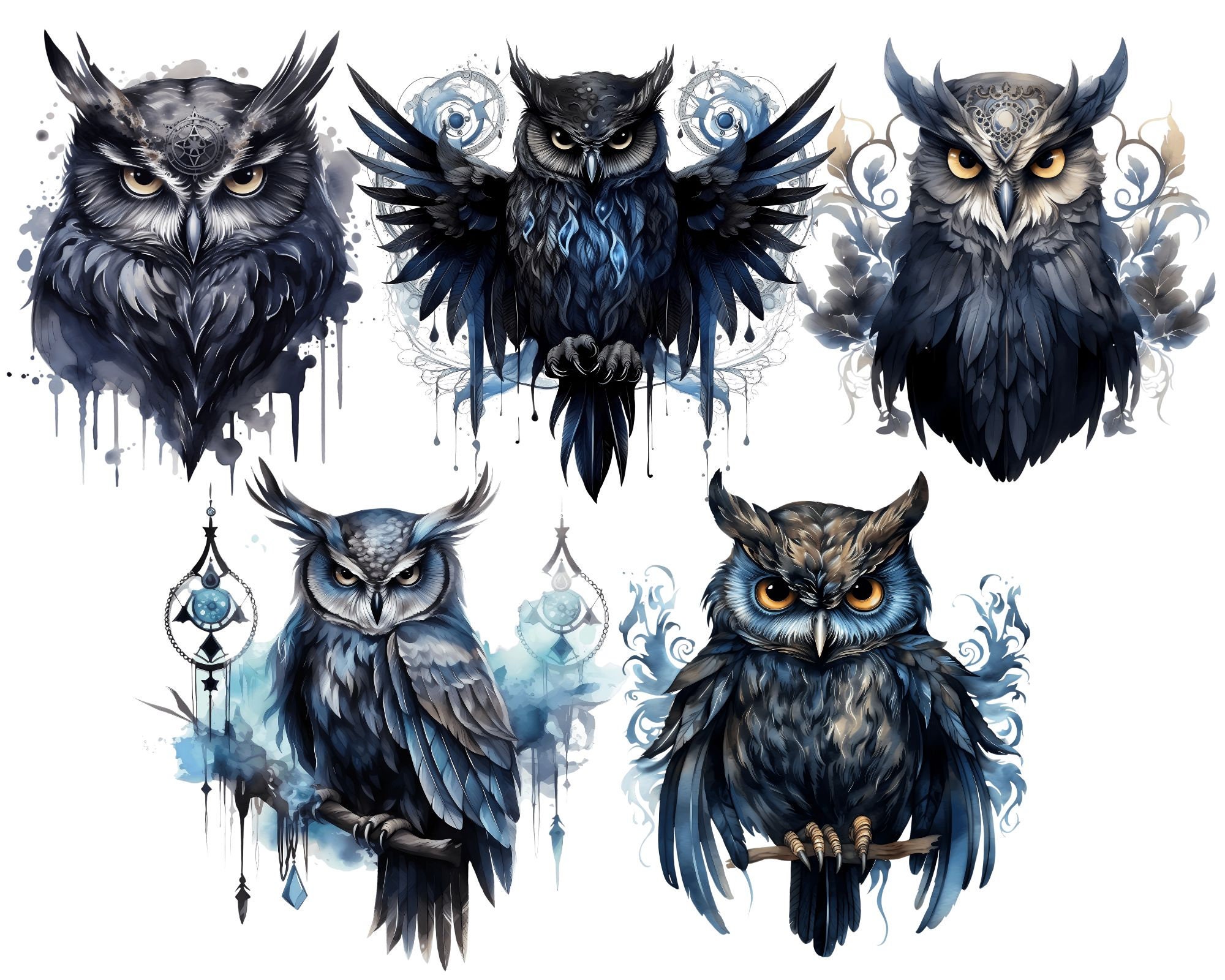 Mystical Owls Clipart Gothic PNG Fantasy Owl Wizard Magic Clipart Bird ...