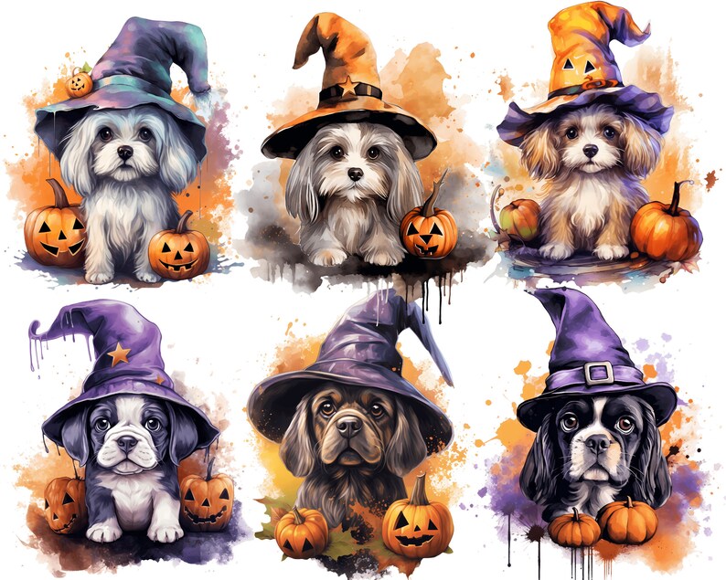 Cute Halloween Dogs Clipart Puppy PNG Watercolor Clipart Halloween ...