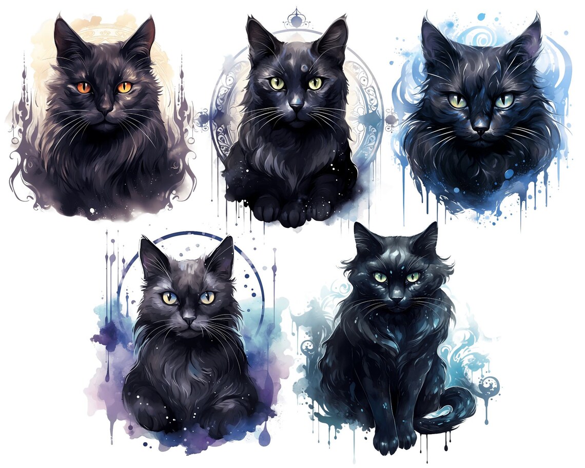 Mystical Cats Clipart Witchy PNG Fantasy Cat Black Clipart Halloween ...