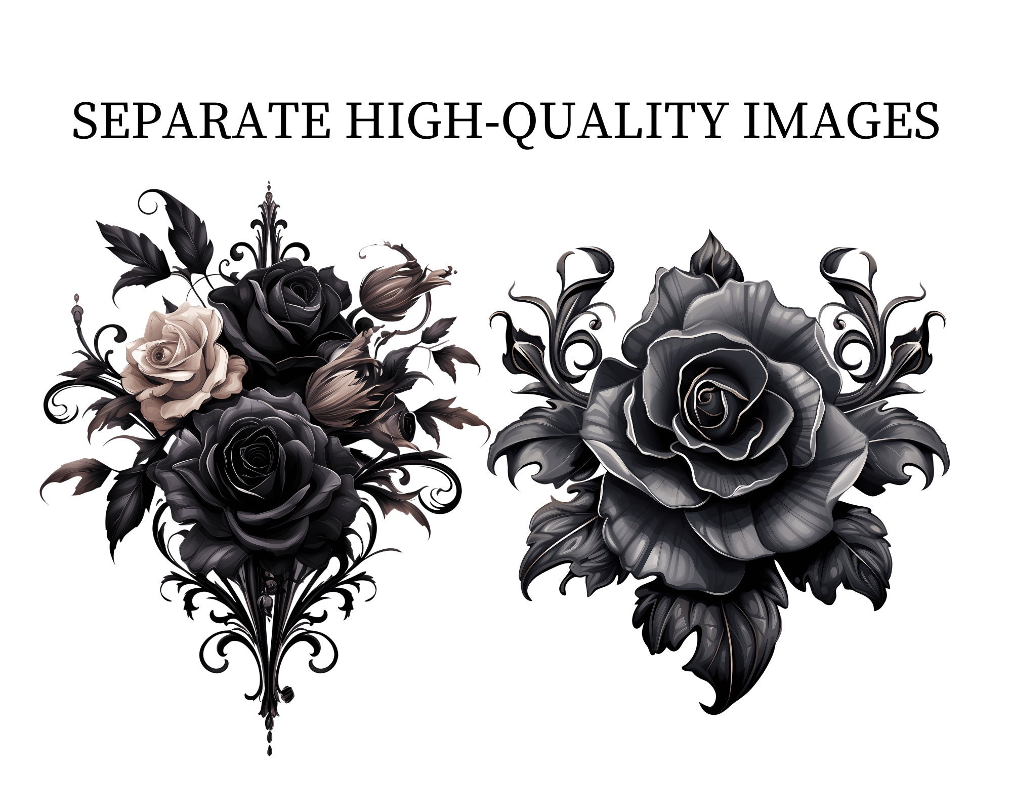 Gothic Flowers Clipart: Dark Fantasy Floral PNG Images (digital ...