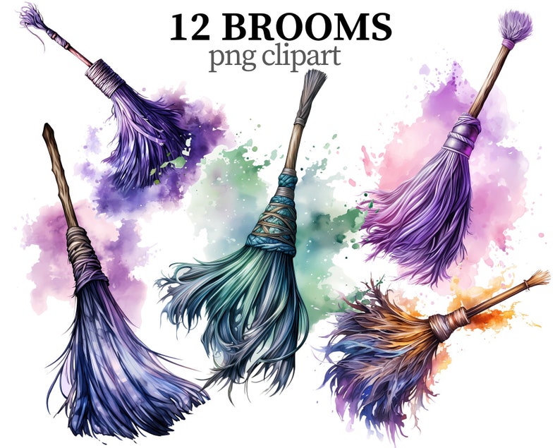 Witchy Broom Clipart Mystical PNG Witchcraft Magic Fantasy Colorful ...