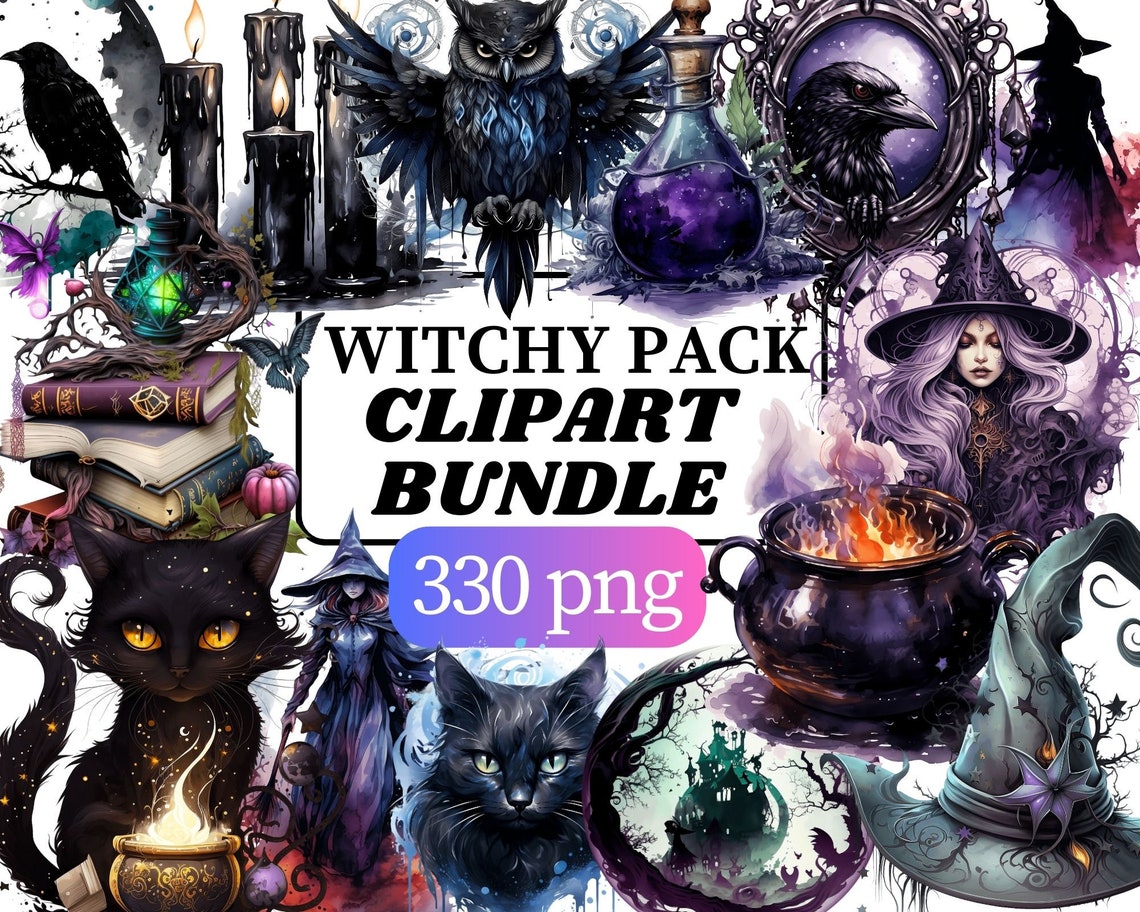 Witchy Clipart PACK Mystical PNG Witches Set Halloween Dark Magic ...