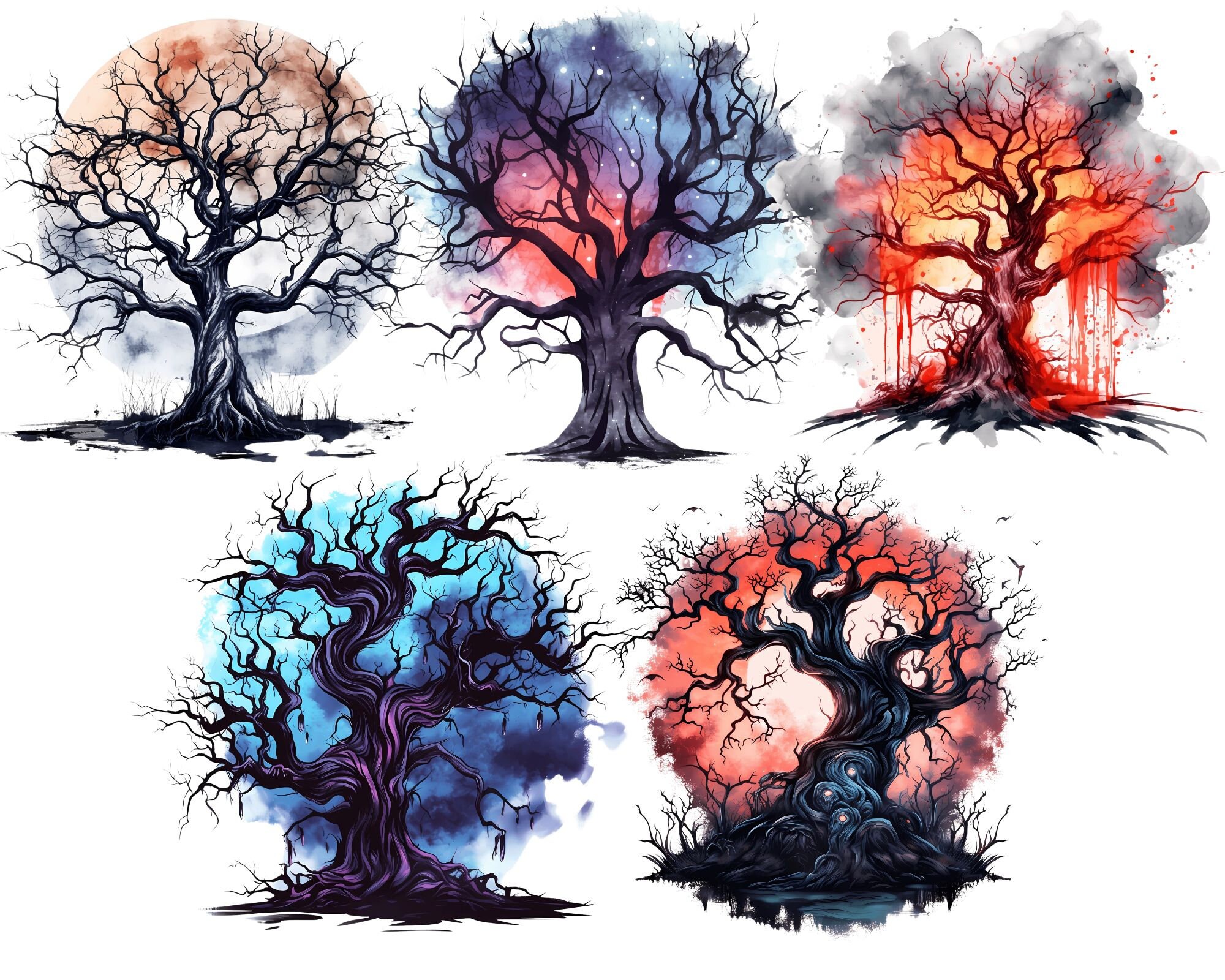Gothic Trees Clipart Mystical PNG Dark Trees Print Botanical Clipart ...