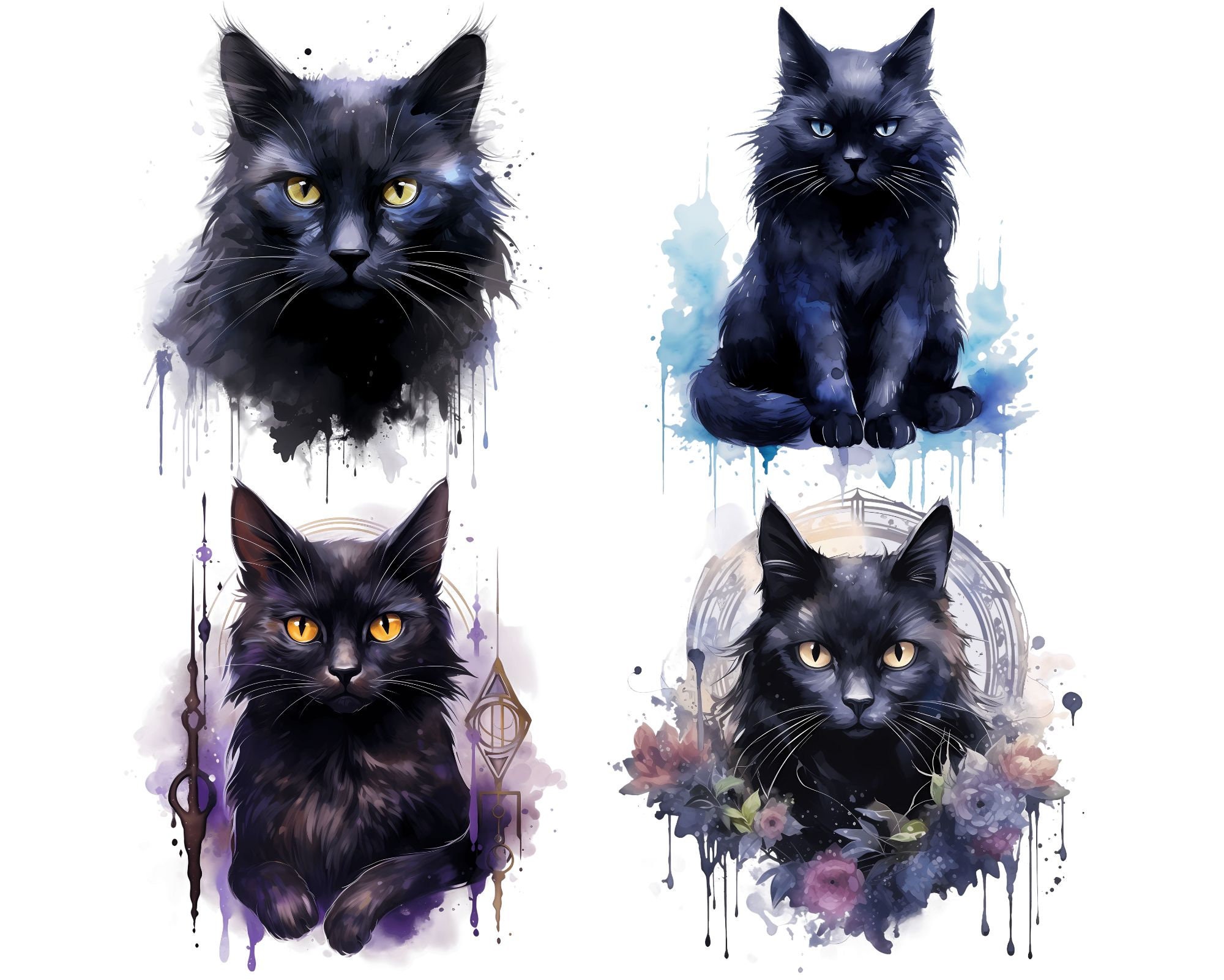 Mystical Cats Clipart Witchy PNG Fantasy Cat Black Clipart Halloween ...