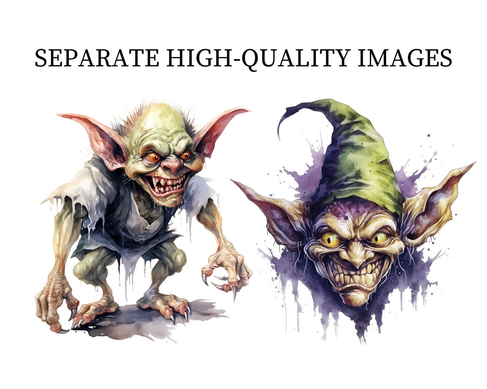 Evil Goblin Clipart: Watercolor Horror Fantasy PNG Images (digital ...