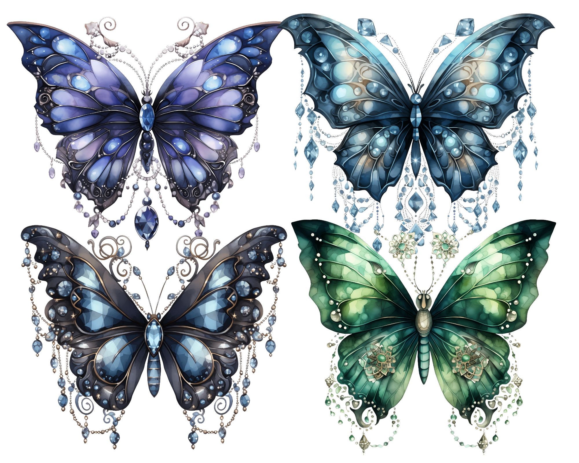 Diamond Butterfly Clipart Fantasy PNG Glamorous Butterfly Diamonds ...