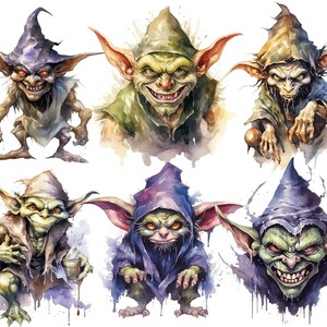 Evil Goblin Clipart: Watercolor Horror Fantasy PNG Images (digital ...