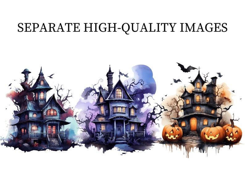 Halloween House Clipart Haunted House PNG Spooky Watercolor Clipart ...