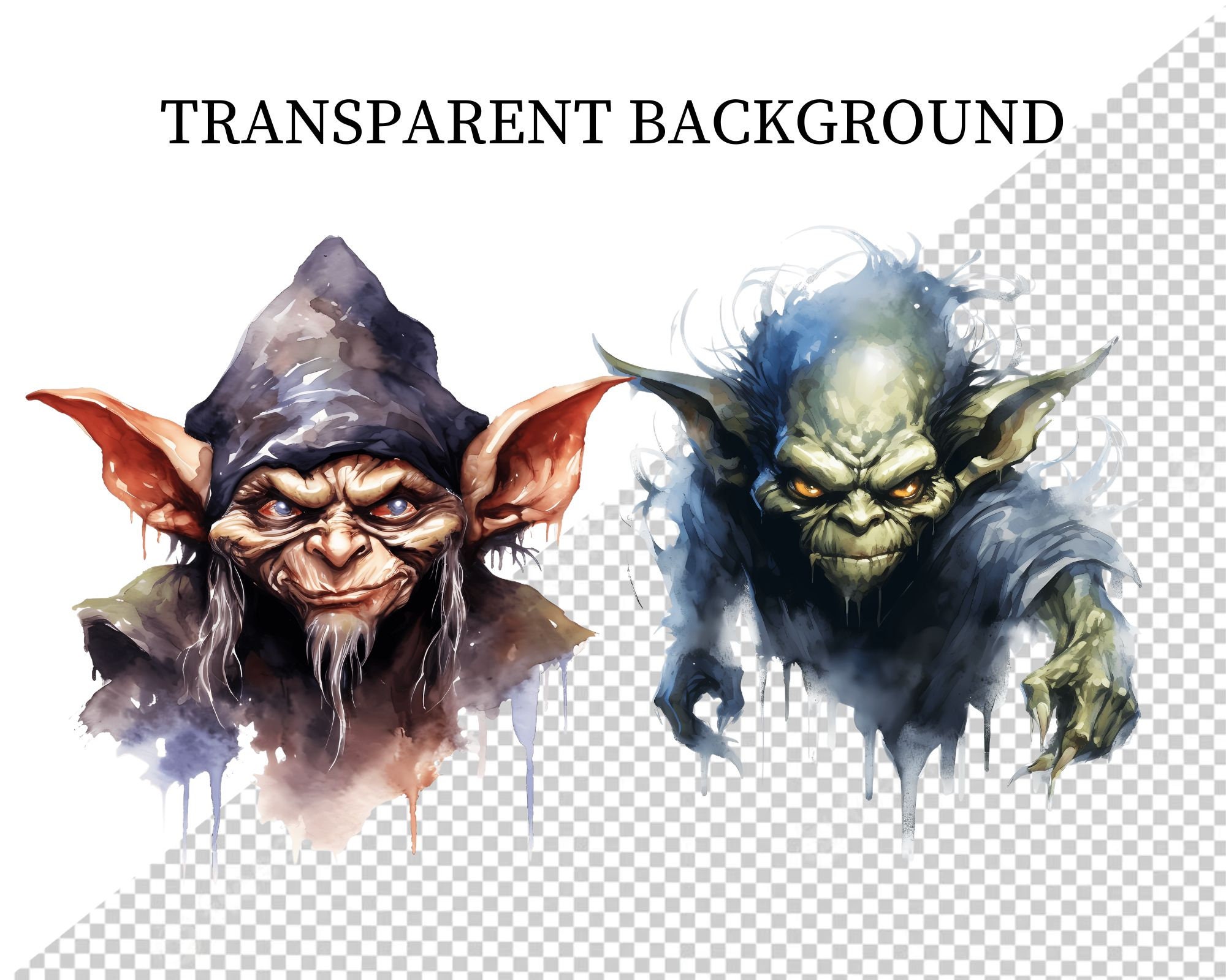 Evil Goblin Clipart: Watercolor Horror Fantasy PNG Images (digital ...