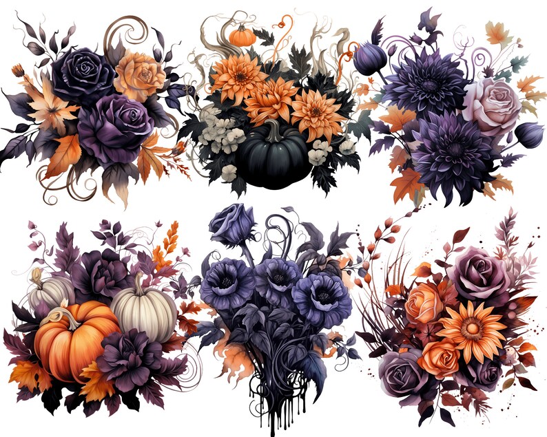 Halloween Flowers Clipart: Mystical Gothic Floral PNG (digital Download ...