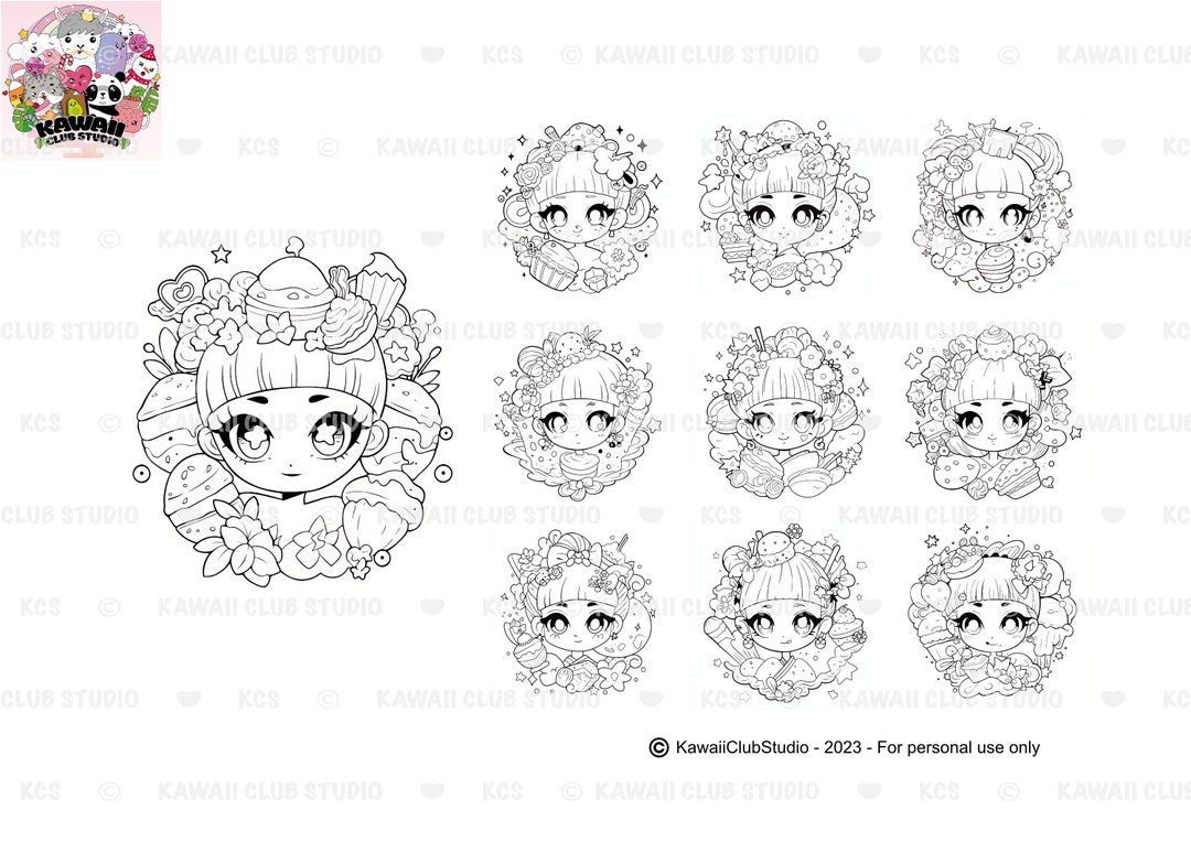 Kawaii Girl Coloring Page Pack 01 10 Cute High Quality Digital Coloring ...