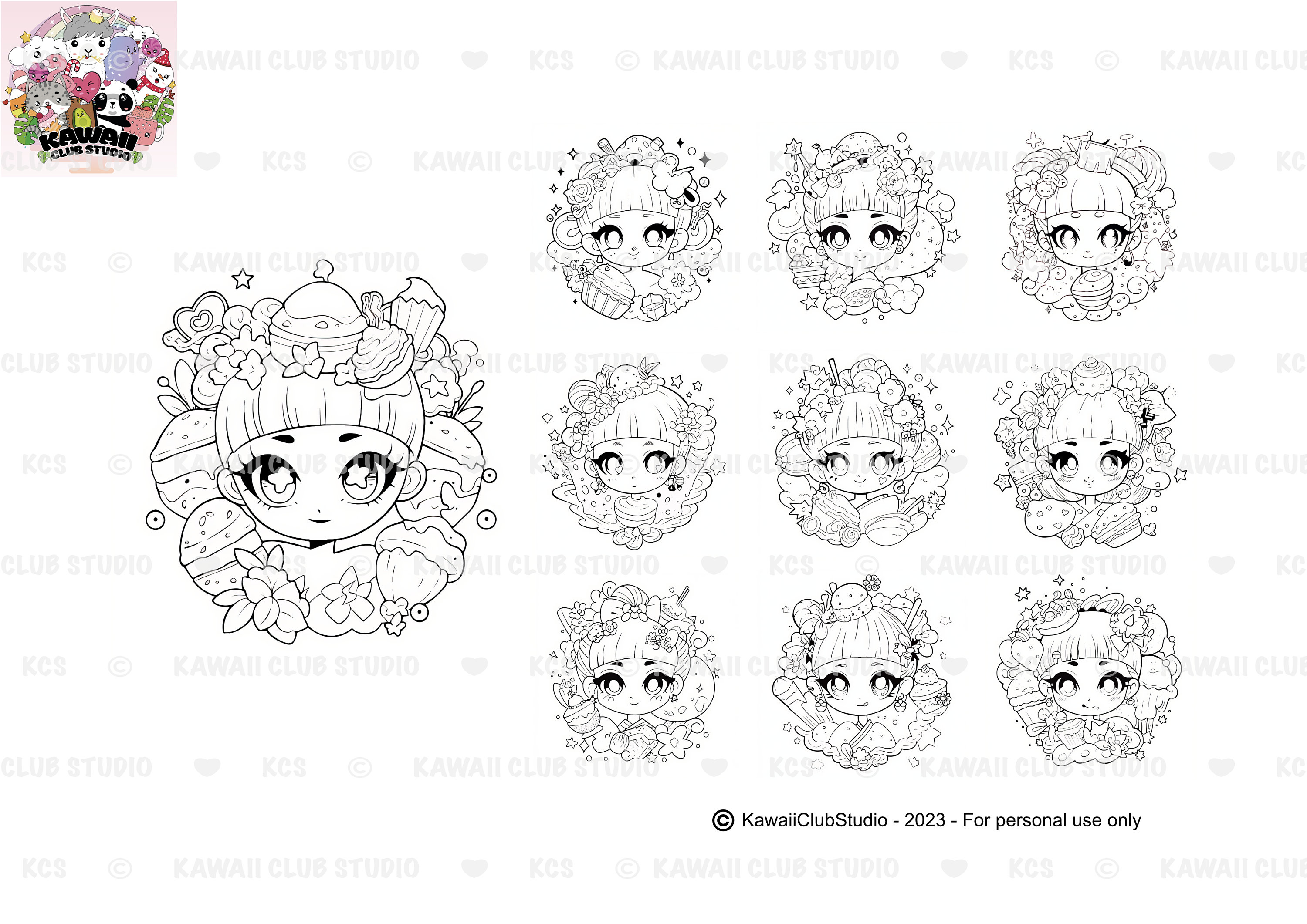 Kawaii Girl Coloring Page Pack 01 10 Cute High Quality Digital Coloring ...