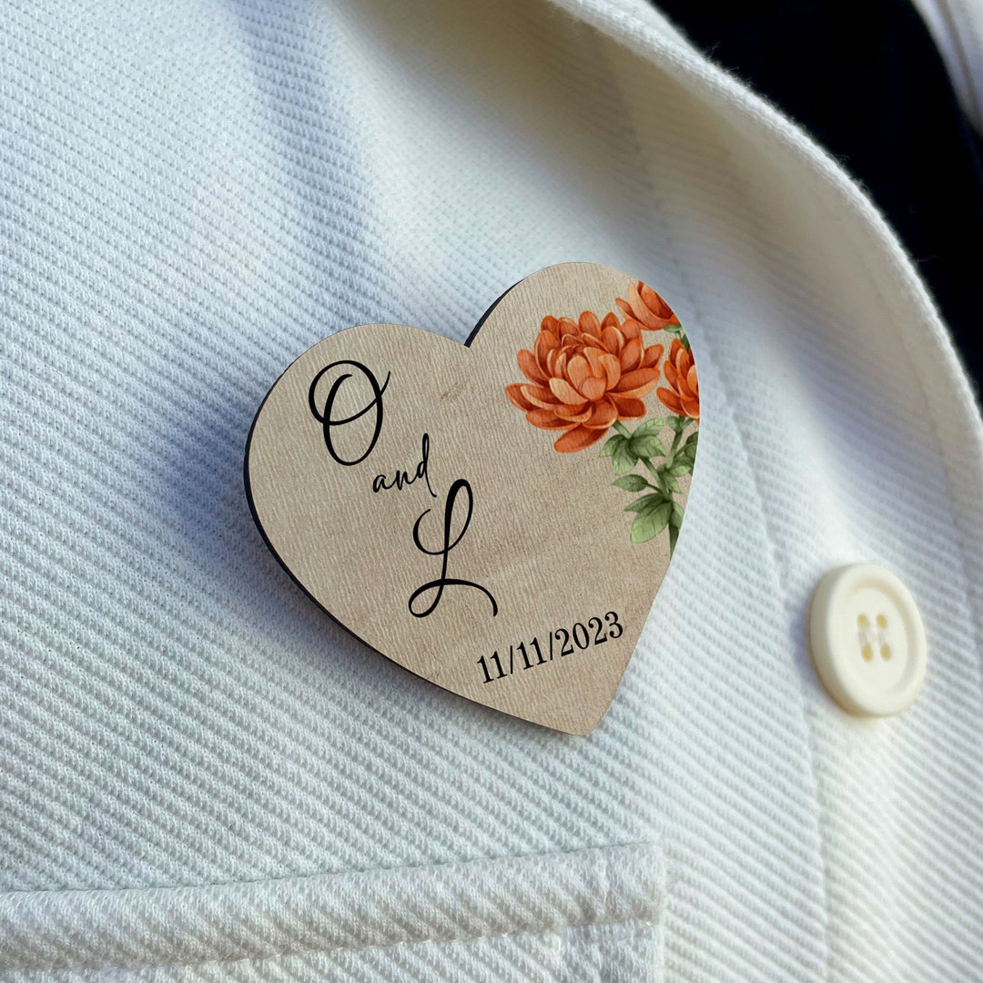 1-20-50-100 Pcs Wedding Favor Brooches, Wooden Heart Wedding ...