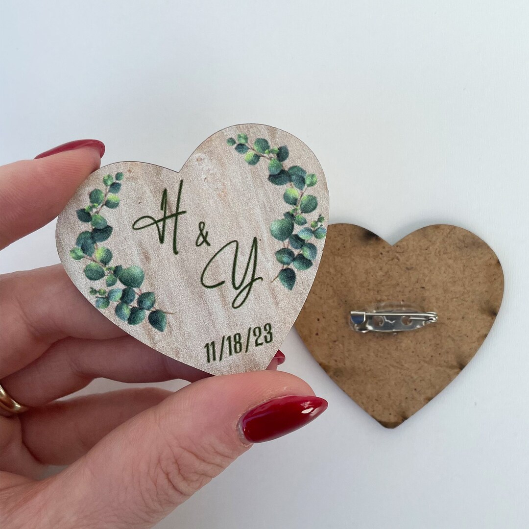 Wooden Heart Wedding Boutonnieres in Bulk, Custom Wedding Pins, Custom ...